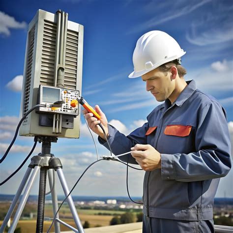 Technician Using A Signal Meter To Test Antenna Reception Premium Ai