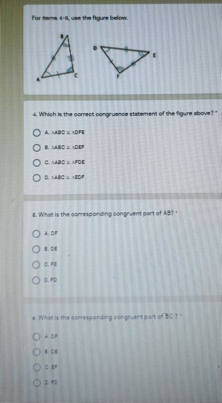 Solved For Iteme 4 8 Use The Figure Below 4 Which Is The Correct