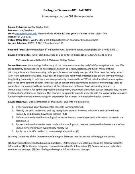 Bio Sci 401 U Fall 2022 Ac Biological Sciences 401 Fall 2022