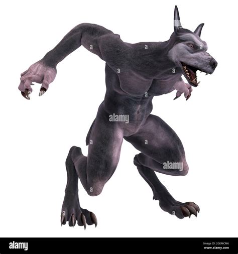 3d Illustration Of An Isolated Giant Fantasy Werewolf Creature Stock