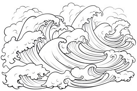 아이들을 위한 흑백 색칠 공부 책 귀여운 바다 파도와 바위 프리미엄 사진