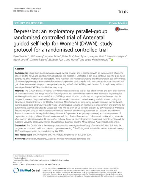 Pdf Depression An Exploratory Parallel Group Randomised Controlled Trial Of Antenatal Guided