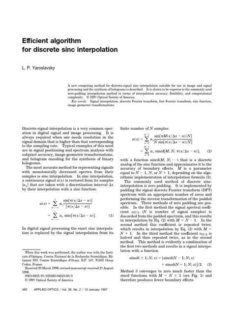 Efficient Algorithm For Discrete Sinc Interpolation L P Yaroslavsky Pdf Fast Fourier
