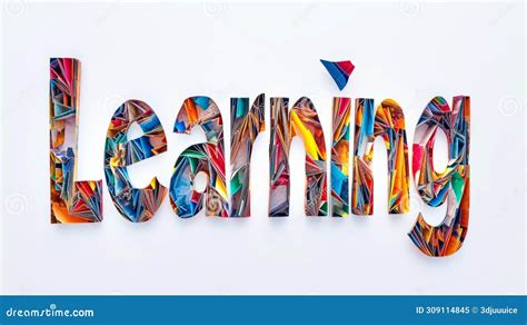 The Word Learning Isolated On White Background Made In Paper Mosaic Style Stock Illustration