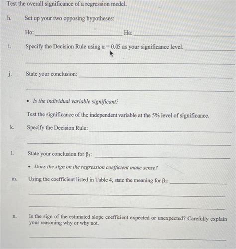 solved table 4 regression model output regression
