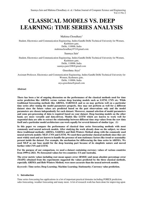 PDF Classical Models Vs Deep Leaning Time Series Analysis