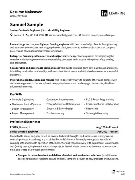Sample Resumesr Controls Engineer Pdf Automation Programmable