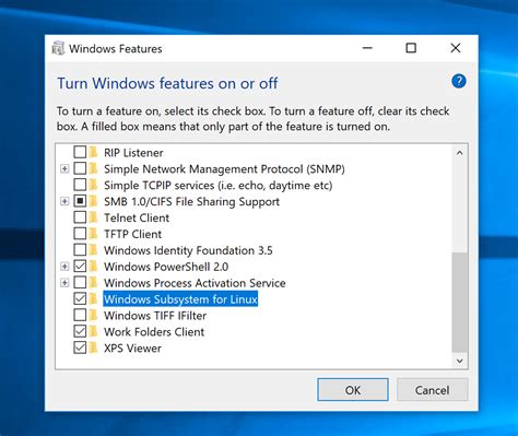 Windows Features Menu In Wsl Setup On Windows 10