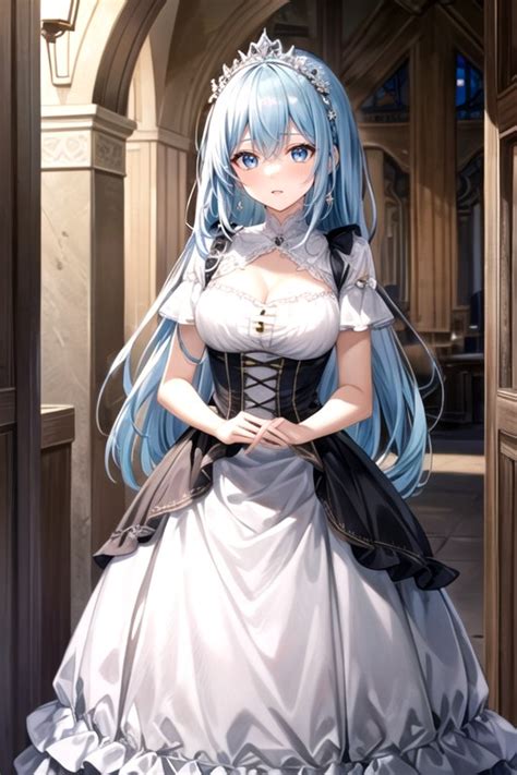 Light Blue Hair Diadem Long Length AI Porn