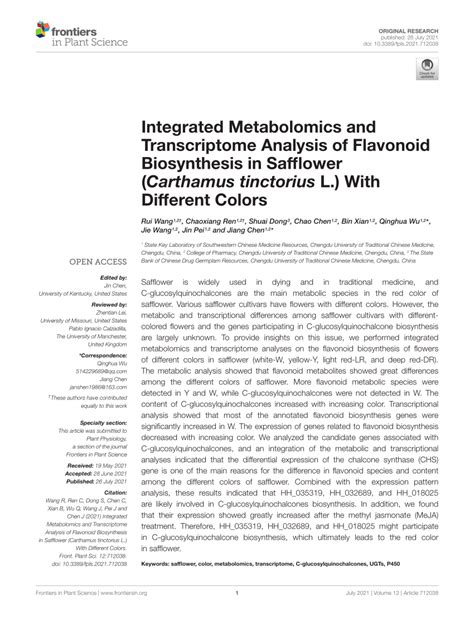 Pdf Integrated Metabolomics And Transcriptome Analysis Of Flavonoid