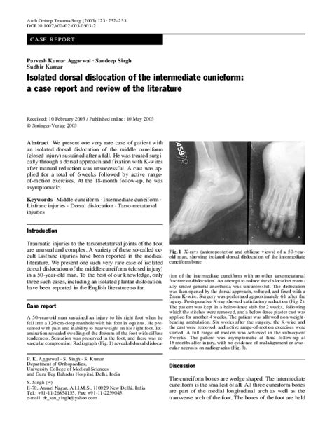 Pdf Isolated Dorsal Dislocation Of The Intermediate Cunieform A Case