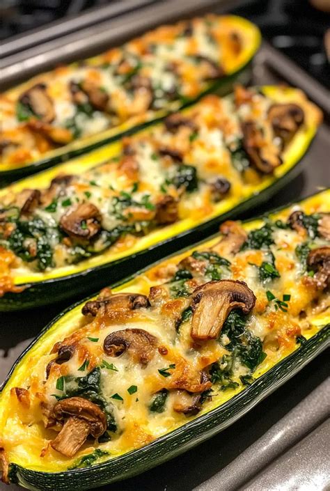 Delicious Zucchini Boats With Spinach Mushrooms And Ricotta Filling