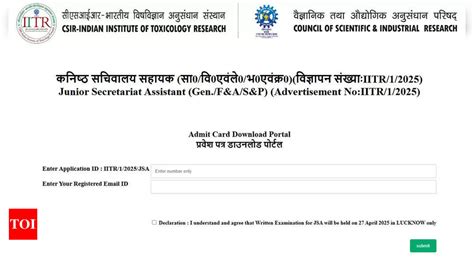 CSIR IITR JSA Recruitment 2025 Admit Card Released Download Here The Times Of India