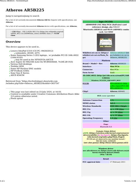 Atheros AR5B225 - TechInfoDepot | PDF | Ieee 802.11 | Computer Hardware