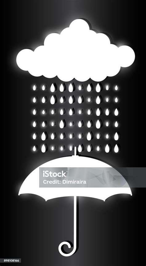 화이트 구름 빗방울과 어두운 배경에서 분리 하는 우산 빛나는 빛 효과 세련 된 경 그림 가을에 대한 스톡 벡터 아트 및 기타 이미지 Istock