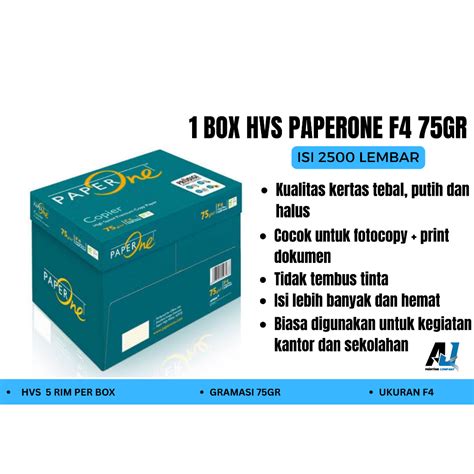 Jual Kertas Hvs F4 75 Gsm Paperone Per Karton Kertas Hvs F4 Folio 75 Gram 1 Dus Hvs 1 Box 5
