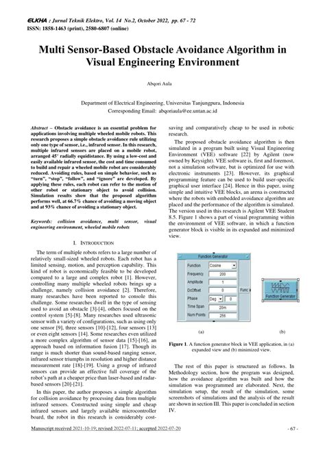 Pdf Multi Sensor Based Obstacle Avoidance Algorithm In Visual