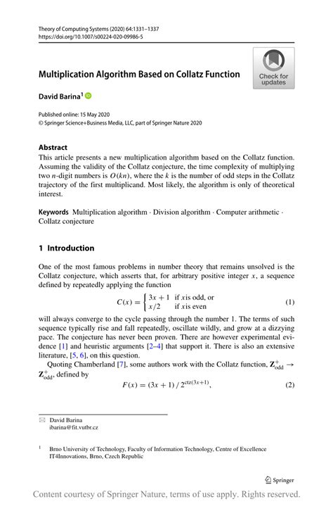 multiplication algorithm based on collatz function request pdf