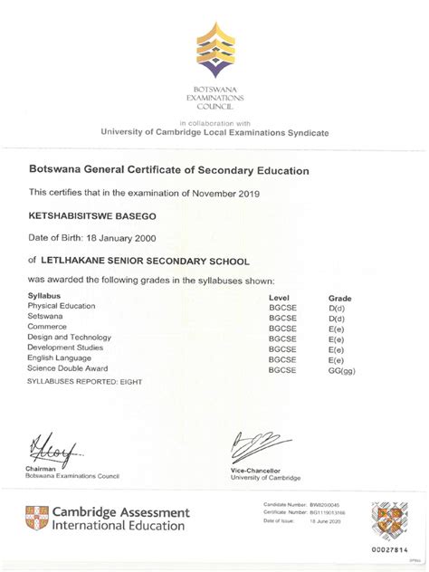 Bgcse Certificate Pdf