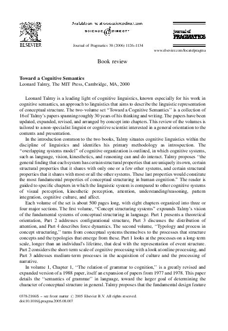 Pdf Toward A Cognitive Semantics