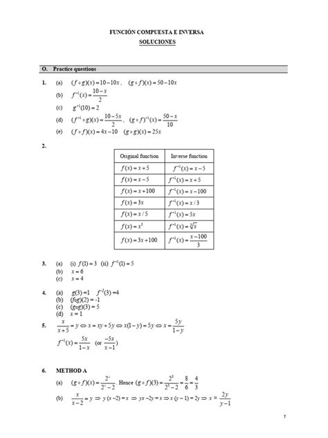Guia 3 Composition Inverse Function Solutions Pdf Mathematical