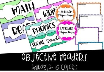Objective Headers Colors Editable By ThatTeacherJo TpT