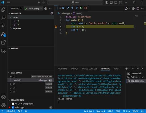 the debugger runs up to the first breakpoint and you are presented