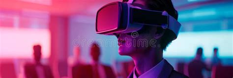 Businessman Wearing Vr Goggles Interacting With A 3d Virtual Conference Room With Avatars Of