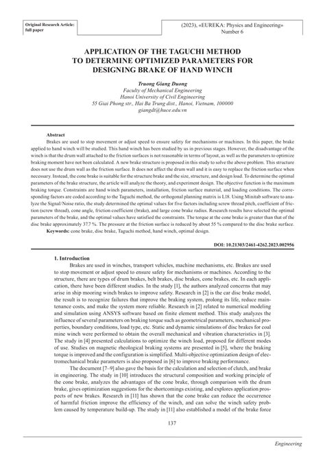 Pdf Application Of The Taguchi Method To Determine Optimized Parameters For Designing Brake Of
