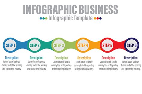 6 단계 현대 타임 라인 다이어그램 워크 플로우와 원 프리젠 테이션 벡터 인포 그래픽 비즈니스를 위한 인포그래픽 템플릿입니다 0