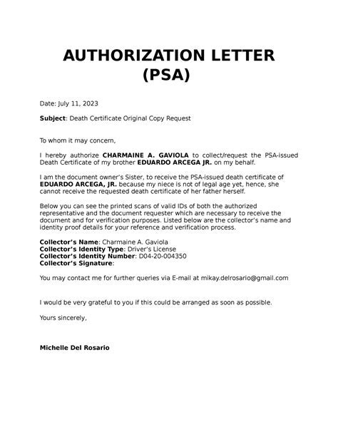 How To Make Authorization Letter For Psa Marriage Certificate