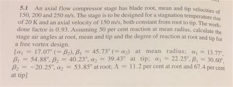 Solved 5 1 An Axial Flow Compressor Stage Has Blade Root