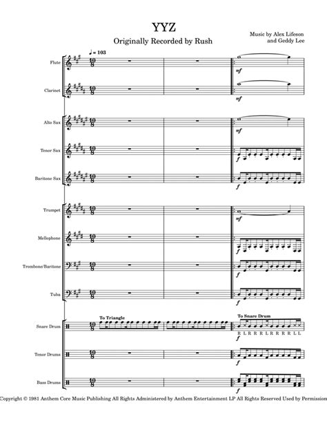 Yyz By Rush Marching Band Intermediate Digital Sheet Music Sheet