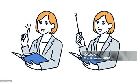 포인팅 스틱으로 설명하는 비즈니스 여성의 벡터 일러스트 레이 션 자료 일러스트레이션에 대한 스톡 벡터 아트 및 기타 이미지 일러스트레이션 여자 사람들 Istock