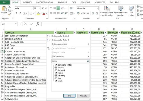 filtrare i dati office online