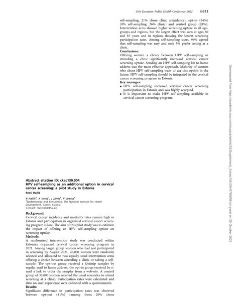 Pdf Hpv Self Sampling As An Additional Option In Cervical Cancer
