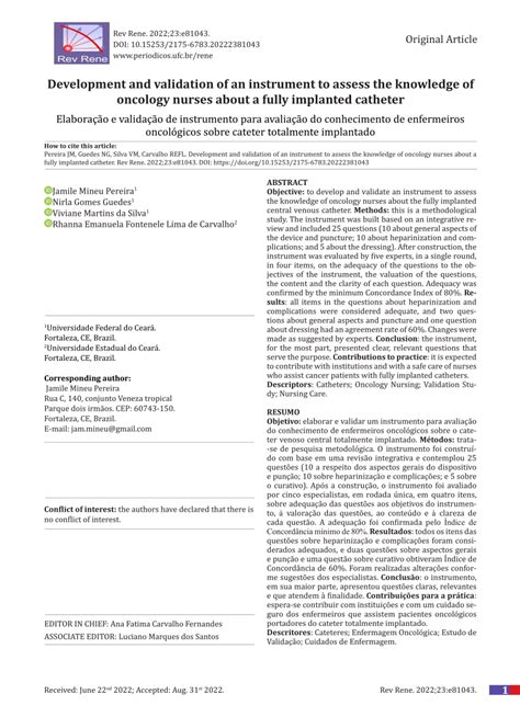 Pdf Development And Validation Of An Instrument To Assess The