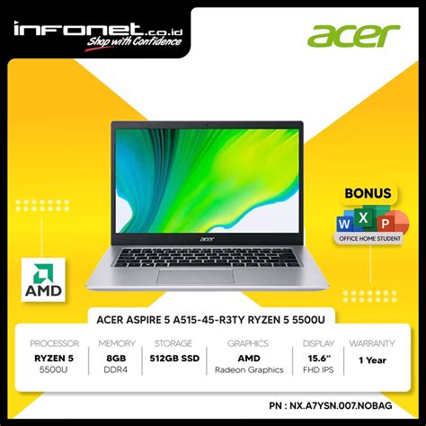 Jual ACER ASPIRE 5 RYZEN 5 5500U 8GB 512GB SSD AMD RADEON 15 6 FHD IPS W11 OHS21 Shopee Indonesia