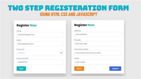 How To Create Two Step Registration Form Using Html Css And Javascript Youtube