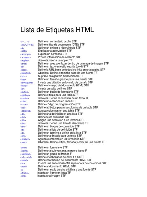 Lista De Etiquetas Html Html Hipervínculo