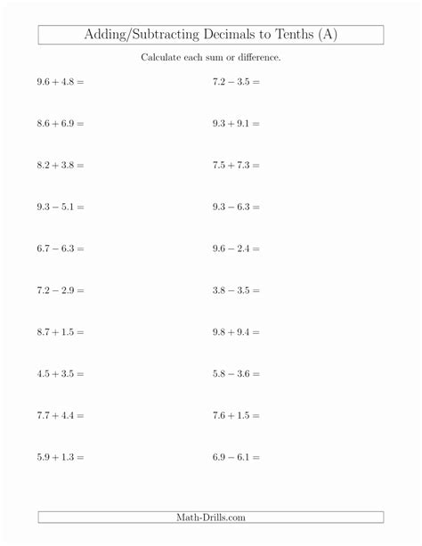 Adding Decimals Horizontal Worksheet Inspirational Adding Decimals