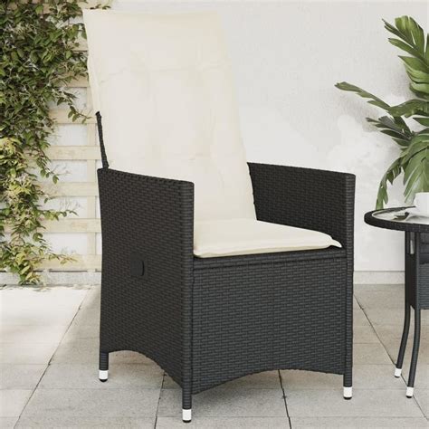 Reclining Garden Chair With Cushions Black Poly Rattan Grey Vidaxl