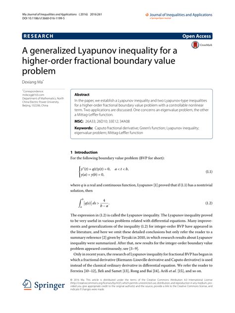 Pdf A Generalized Lyapunov Inequality For A Higher Order Fractional