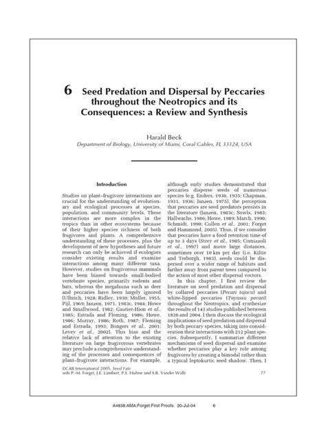 Seed Predation And Dispersal By Peccarie Pdf Social Science Home