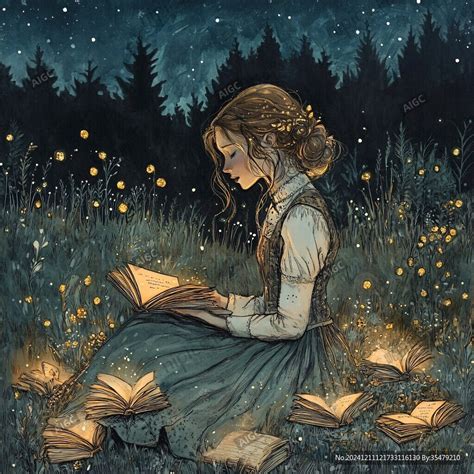 Ai创作图女孩读书手绘 幻想小说插图设计手绘 女孩插画封面插画 文艺梦境小女孩手绘 看童话书的女孩 小说书籍封面插图插画 童话风插画 梦幻儿童插画超治愈 梦幻儿插插画 童话故事绘本插图 童话
