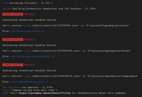 Gatsby Build Failed ERROR 98123 WEBPACK Generating JavaScript Bundles