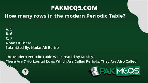 how many rows in the modern periodic table pakmcqs