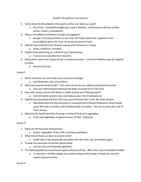 Chapter 10 Questions And Answers Name Three Health Problems That