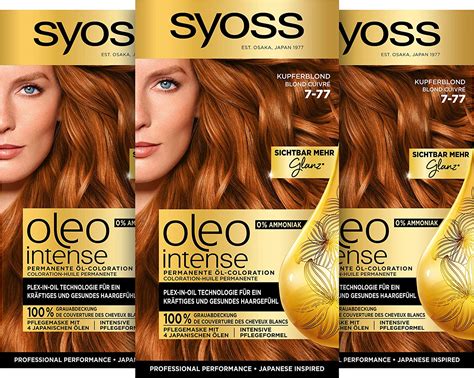 Syoss Oleo Intense Öl Coloration 7 77 Kupferblond Stufe 3 3 X 115 Ml Dauerhafte Haarfarbe Mit