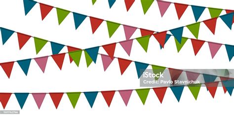 깃발이 격리된 카니발 화환 화려하고 축제 파티 배너 축제 생일 축하 밝은 페넌트 삼각형 깃발 장식을 위한 장식용 다채로운 페넌트 스톡 벡터 0명에 대한 스톡 벡터 아트 및